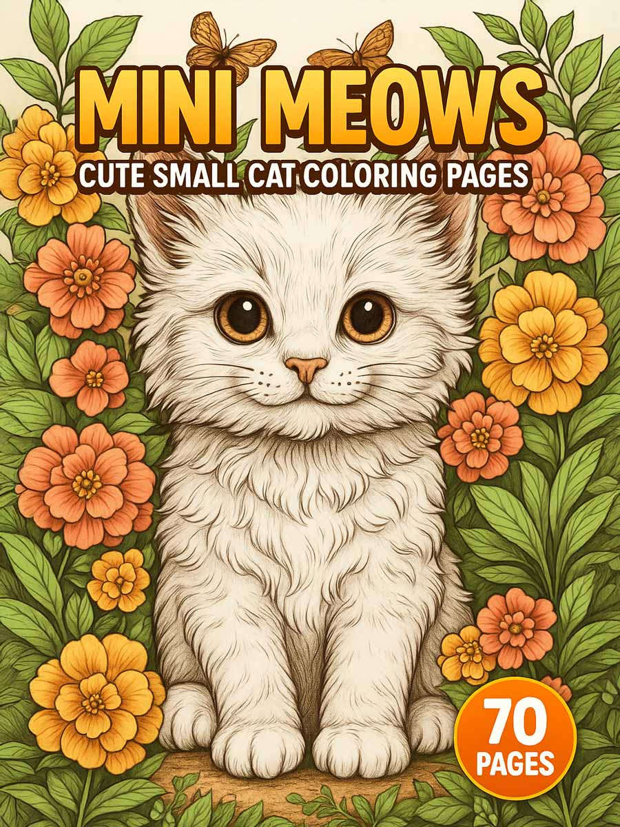 Mini Meows – 70 Cute Small Cat Coloring Pages - Kids Printables Activities