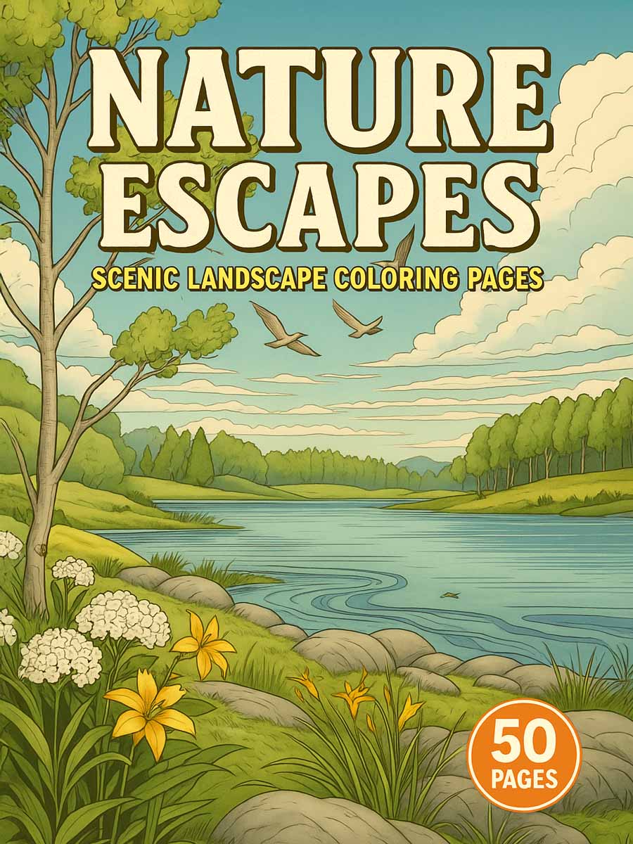 Nature Escapes – 50 Scenic Landscape Coloring Pages - Kids Printables ...