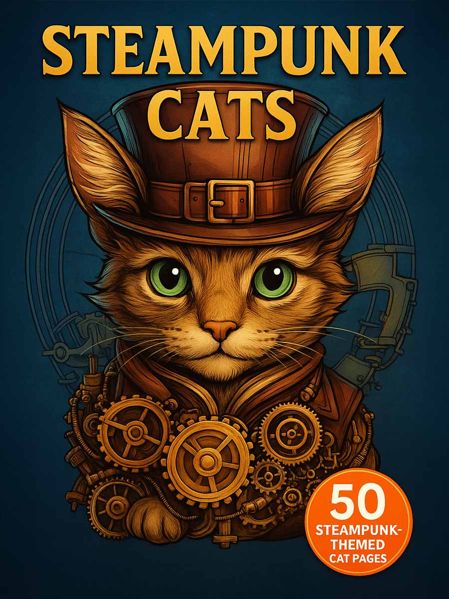 Steampunk Cats – 50 Steampunk-Themed Cat Pages - Kids Printables Activities